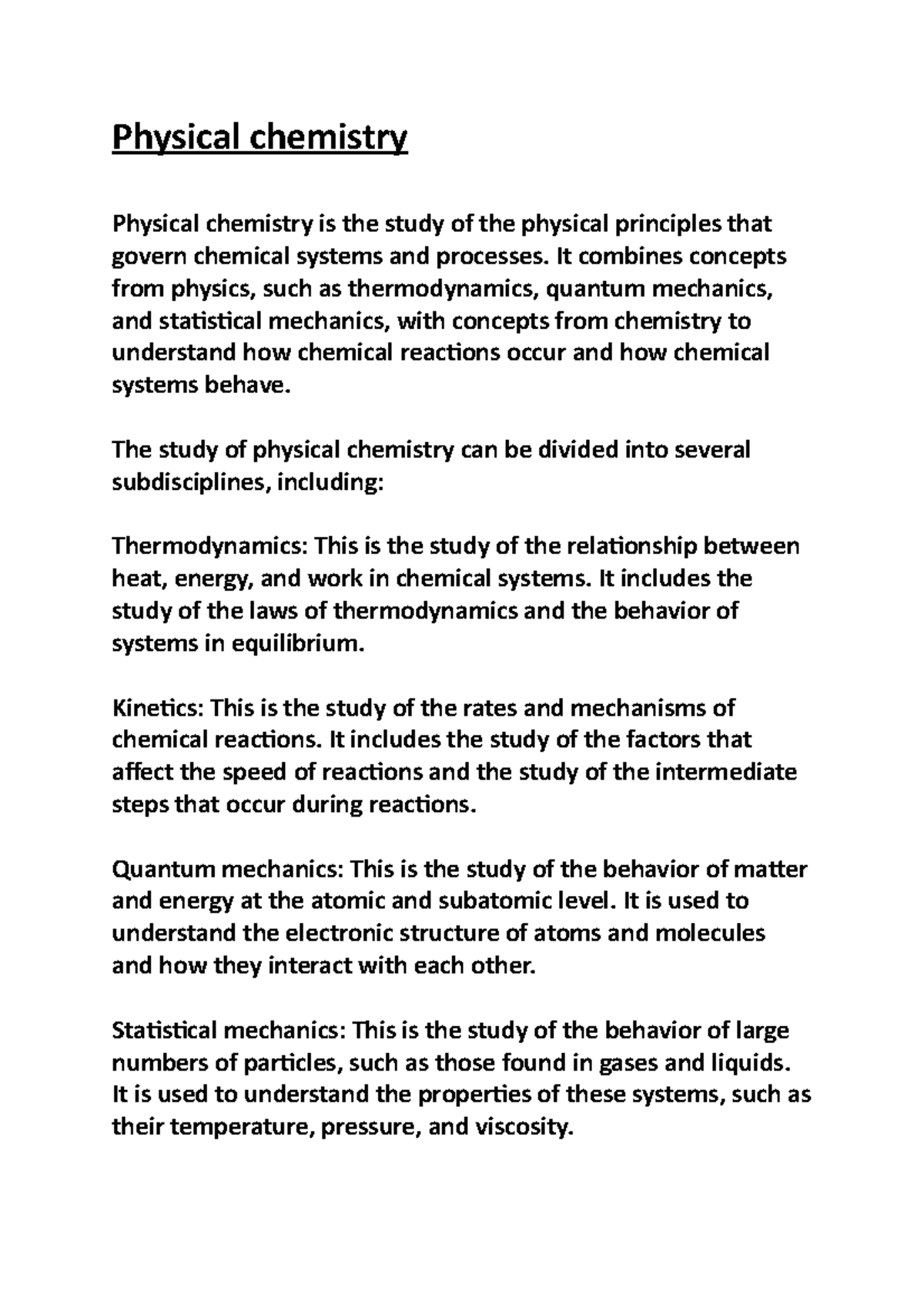 Physical chemistry - basic idea and knowledge about topic - Physical ...