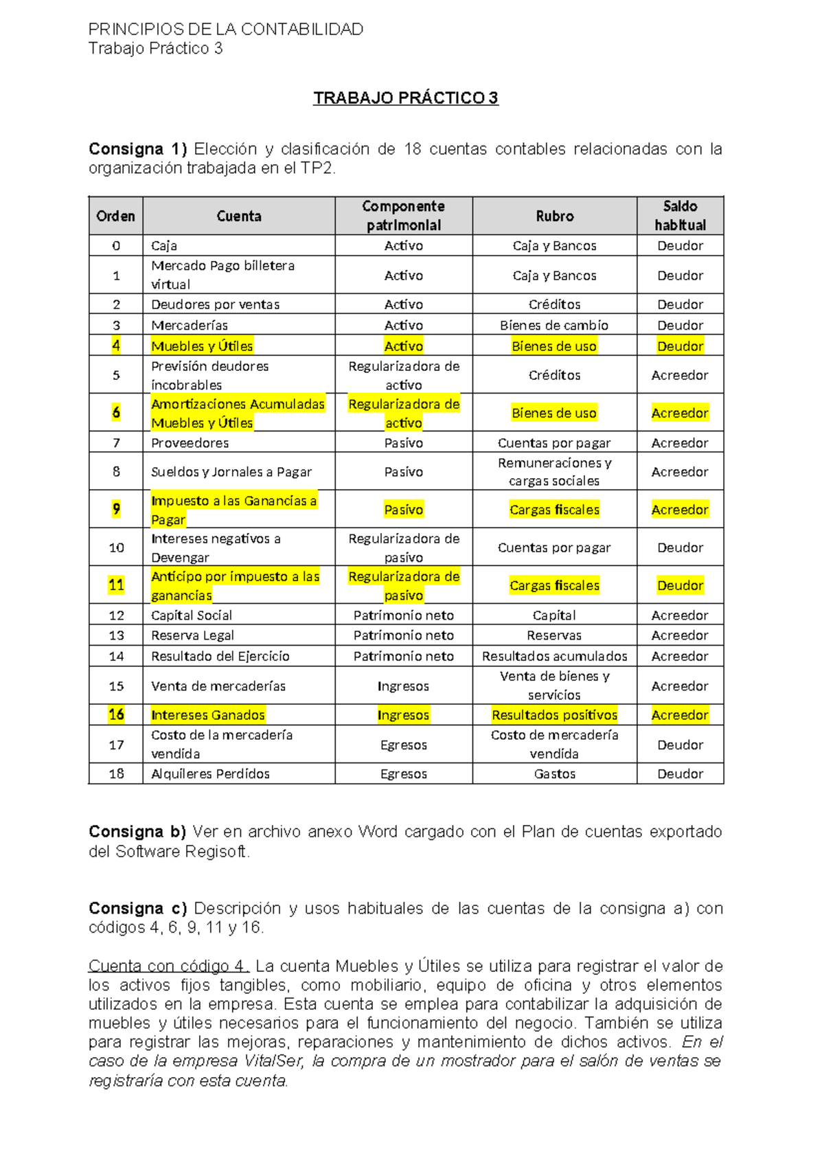 Principios de la Contabilidad - TP3 - PRINCIPIOS DE LA CONTABILIDAD Trabajo Práctico 3 TRABAJO ...