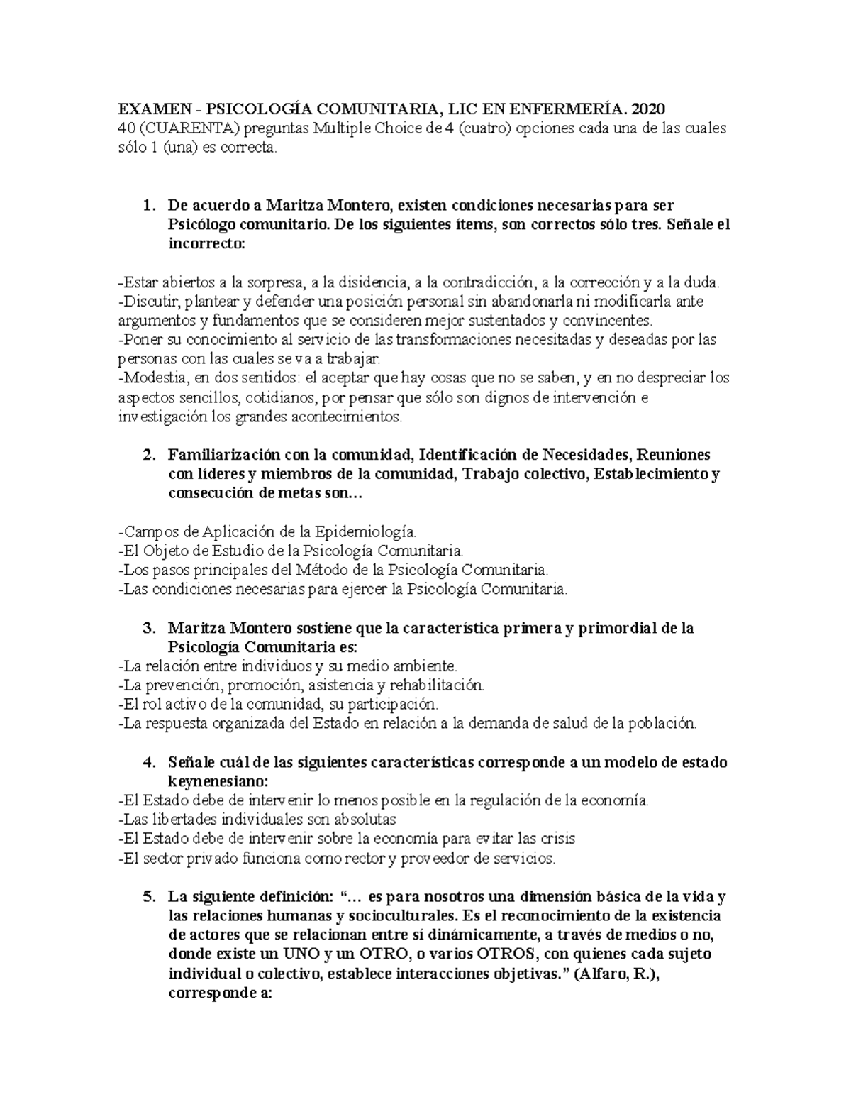 FINAL 29 Diciembre 2020, preguntas y respuestas - EXAMEN - PSICOLOGÍA COMUNITARIA, LIC EN - Studocu