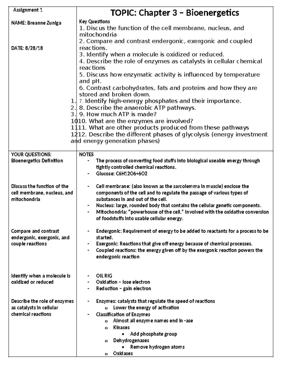 Ch 3 Notes - Assignment 1 NAME: Breanne Zuniga DATE: 8/28/ TOPIC ...