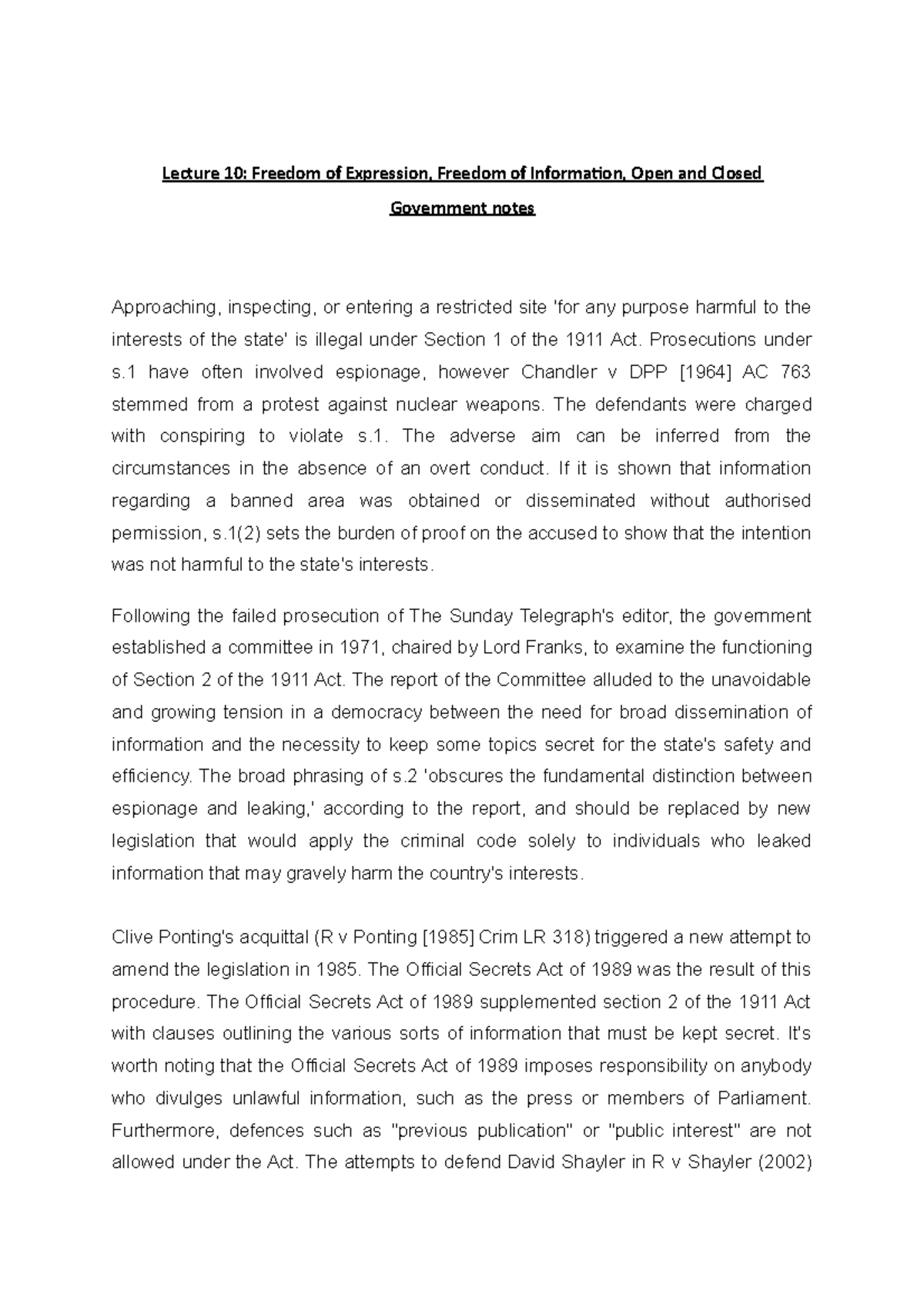 Lecture 10 Freedom of Expression, Freedom of Information, Open and ...