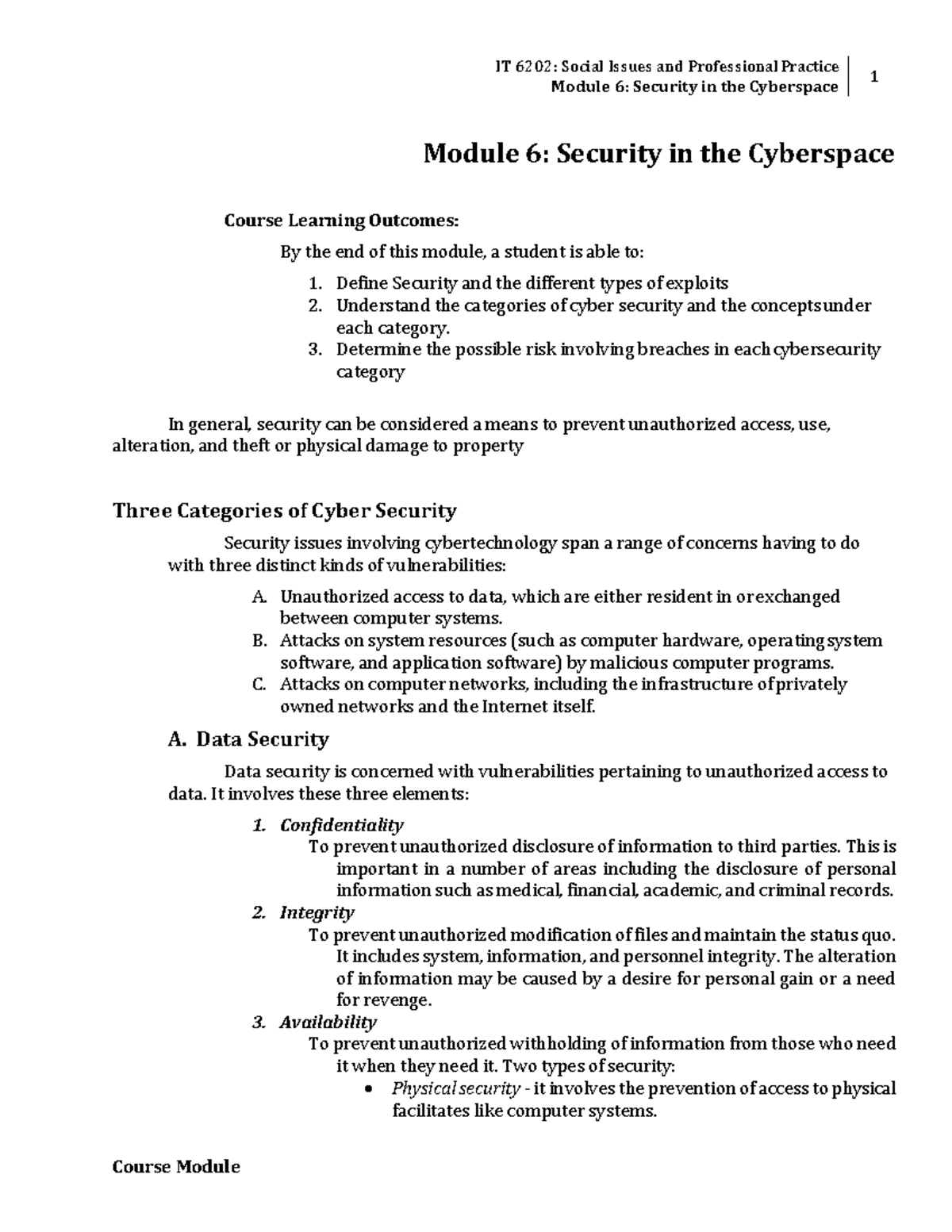 Module 6 - Security in the Cyberspace - Revised - Module 6: Security in ...