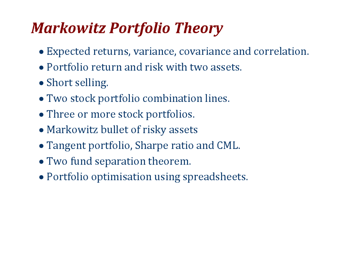 6 Markowitz portfolio theory - Markowitz Portfolio Theory Expected ...