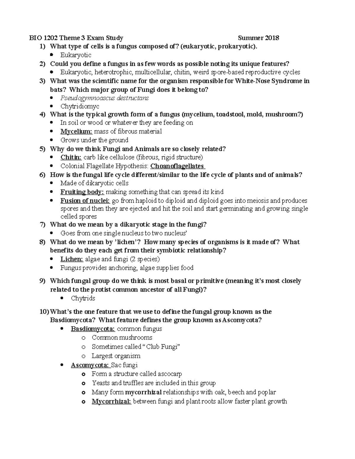 Bio 1202 Study guide 3 - BIO 1202 Theme 3 Exam Study Summer 2018 1 ...