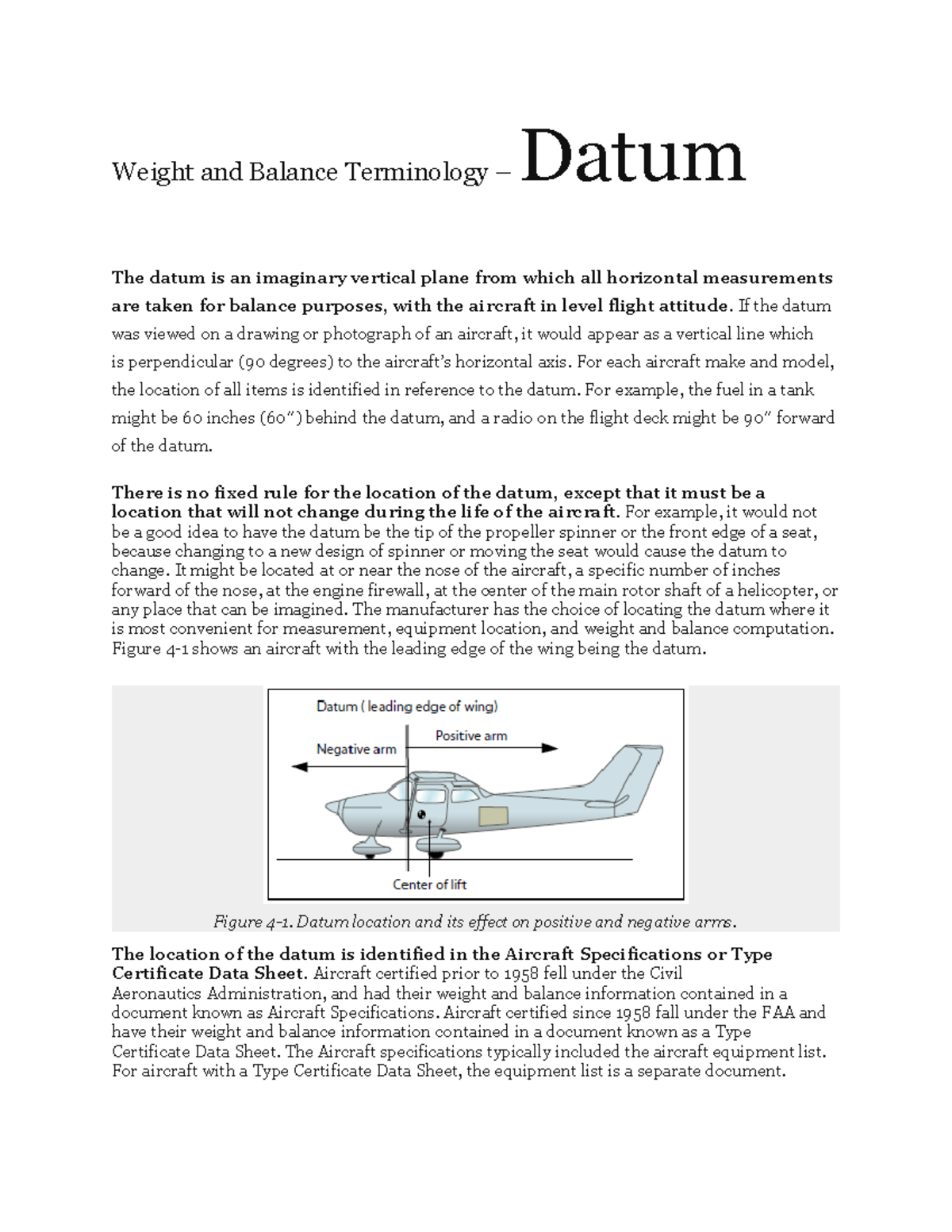 Weight and Balance Terminology 1 - If the datum was viewed on a drawing ...