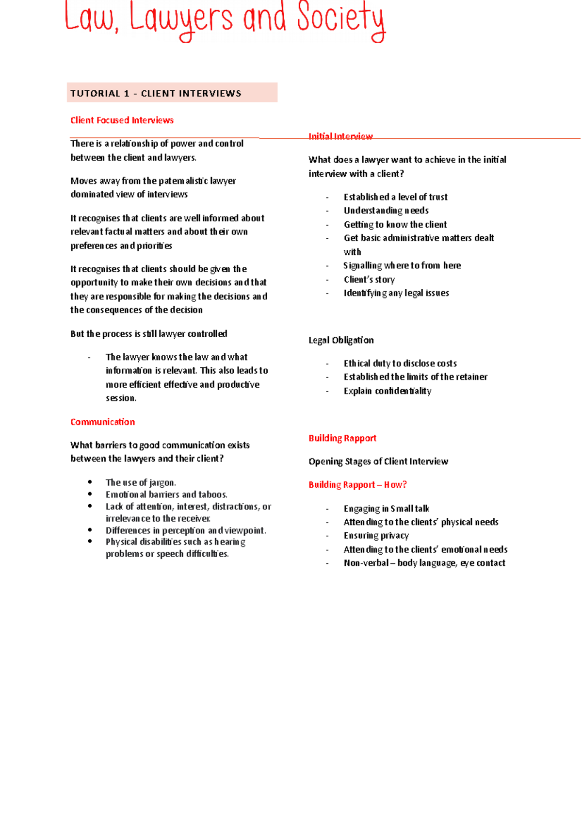 Tutorial 1 - Client Interviews - TUTORIAL 1 - CLIENT INTERVIEWS Client ...