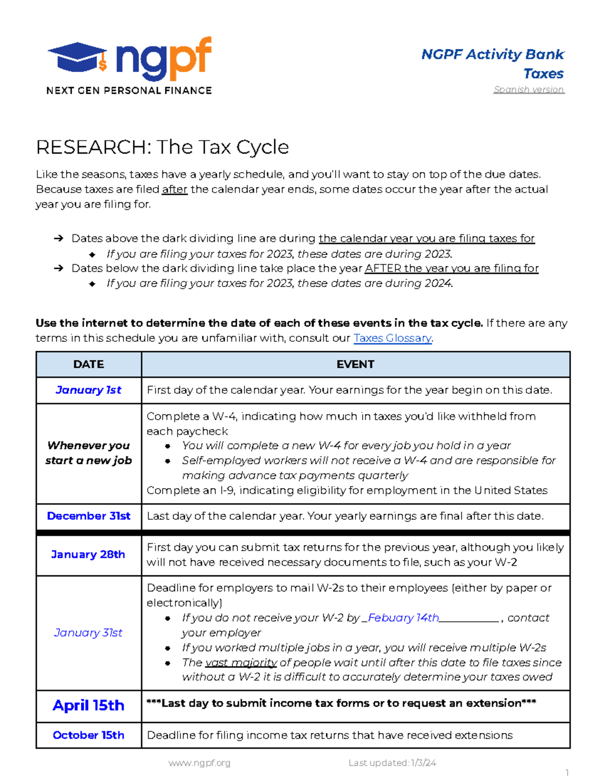 Copy of Research The Tax Cycle - NGPF Activity Bank Taxes Spanish ...