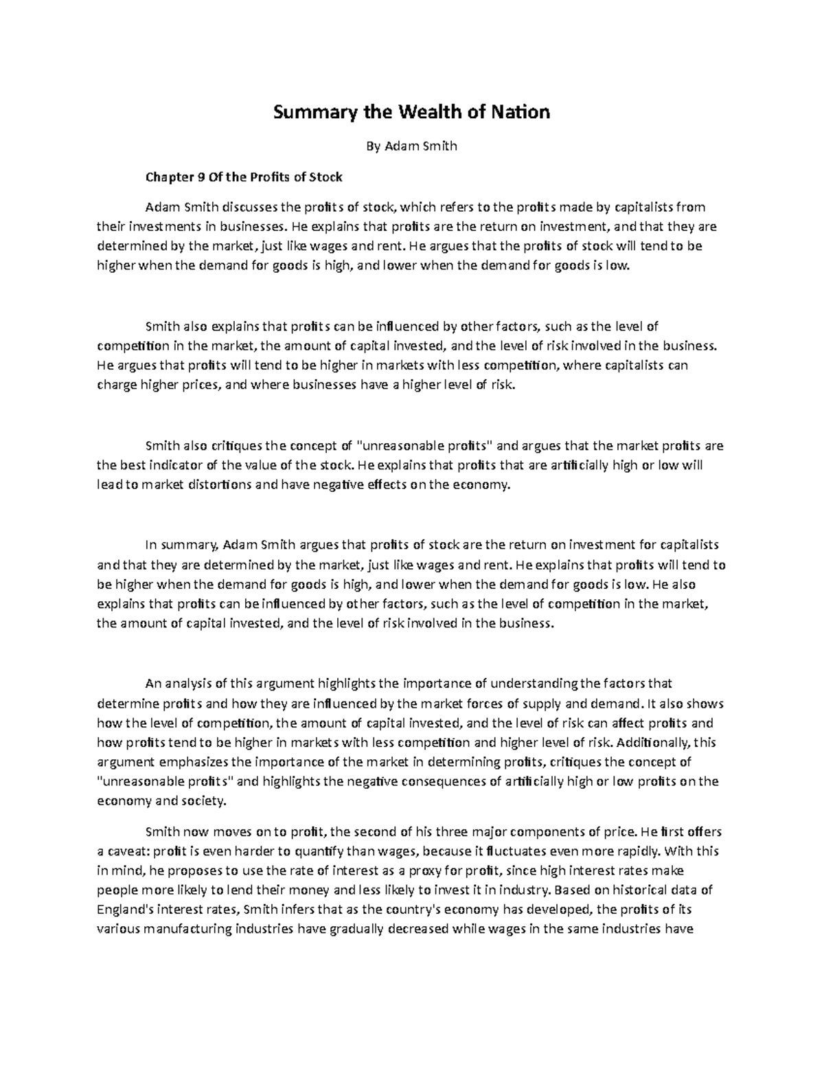 The Wealth of Nations chapter 9 summary - Summary the Wealth of Nation ...