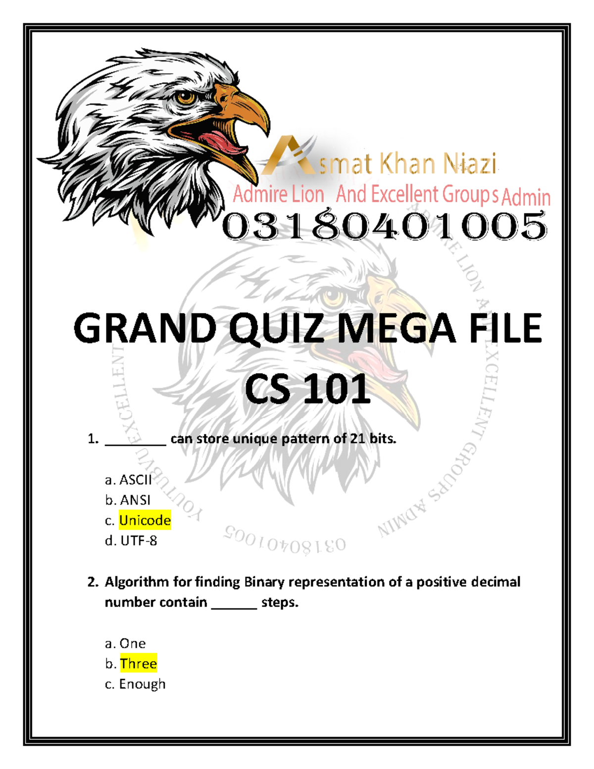 CS101- Grand QUIZ MEGA FILE BY Asmat KHAN Niazi - GRAND QUIZ MEGA FILE ... CS101- Grand QUIZ MEGA FILE BY Asmat KHAN Niazi - GRAND QUIZ MEGA FILE ...