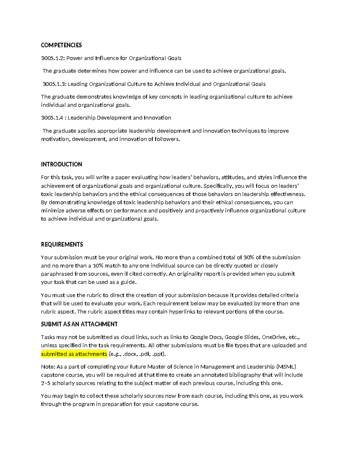 C203 WGU Task 2 MAM1 Overview - COMPETENCIES 3005.1: Power and ...