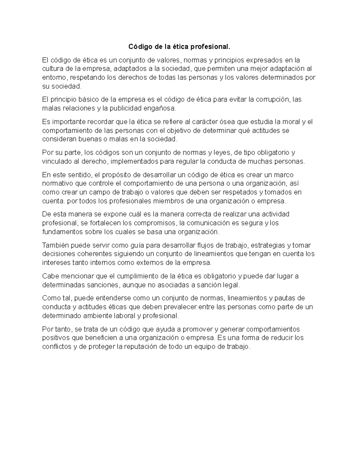 Código de la ética profesional - El código de ética es un conjunto de ...