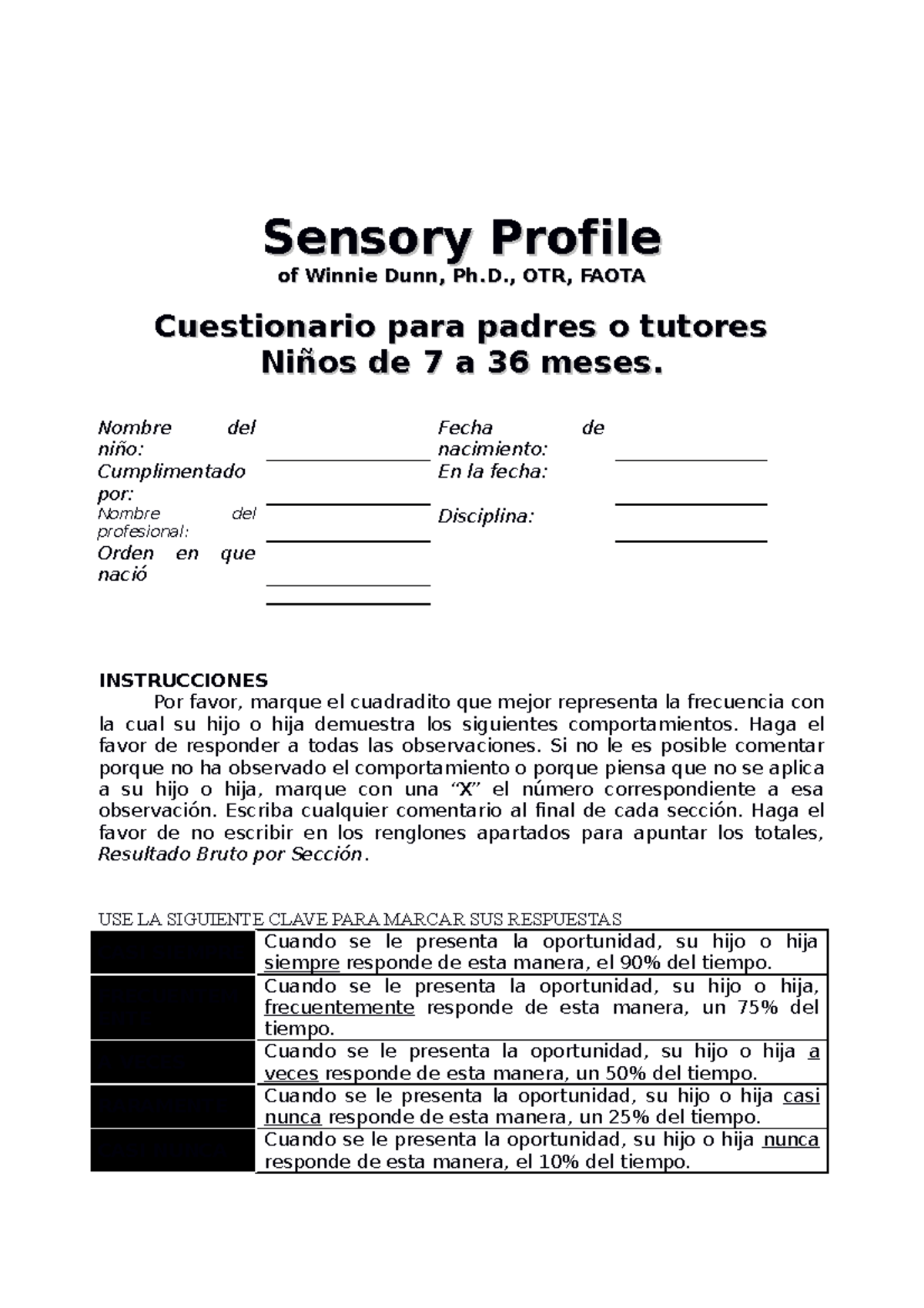 Perfil sensorial-7-36meses - Sensory ProfileSensory Profile of Winnie ...