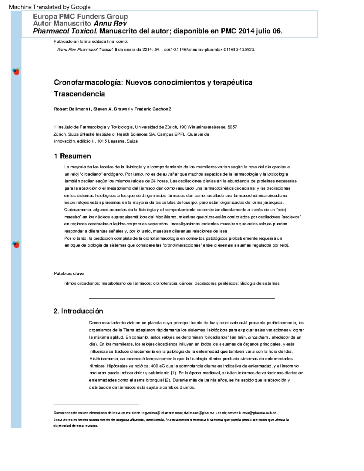 Chronopharmacology New Insights and Therapeutic Implications. Annu Rev ...