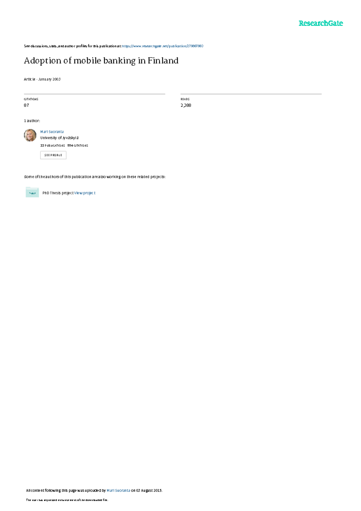 Adoption of mobile banking in Finland - See discussions, stats, and author profiles for this ...