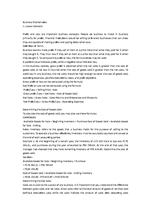Business Mathematics L2 - Business Mathematics II. Lesson Content ...