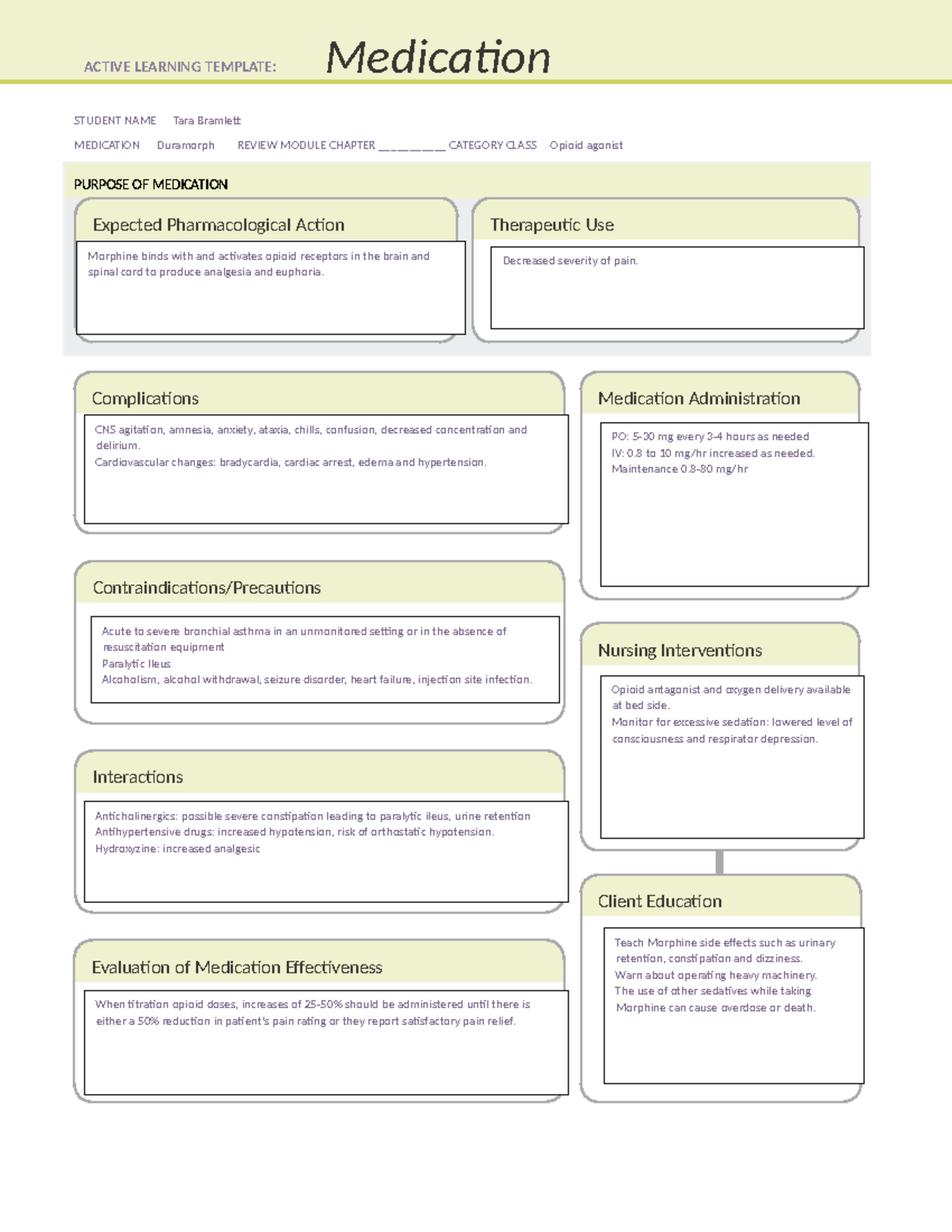 Duramorph - Maternity - STUDENT NAME Tara Bramlett MEDICATION Duramorph ...