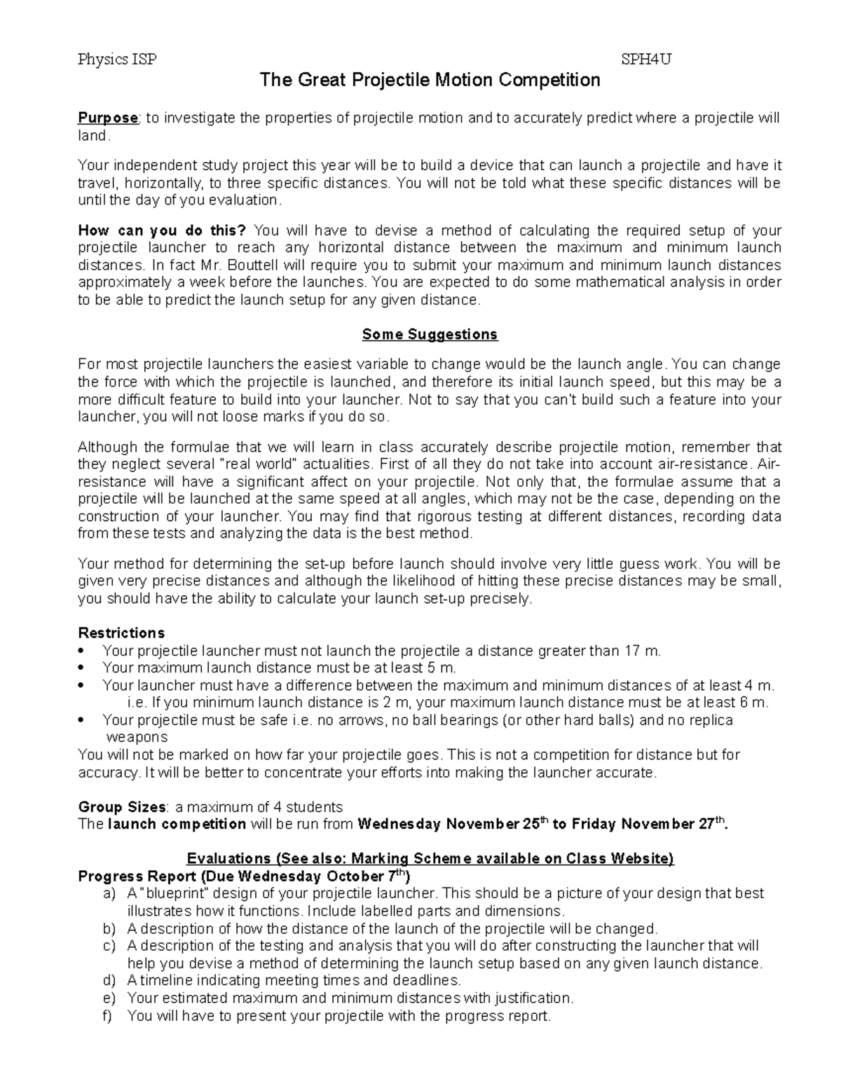 Projectile Motion - Notes - Physics ISP SPH4U The Great Projectile ...