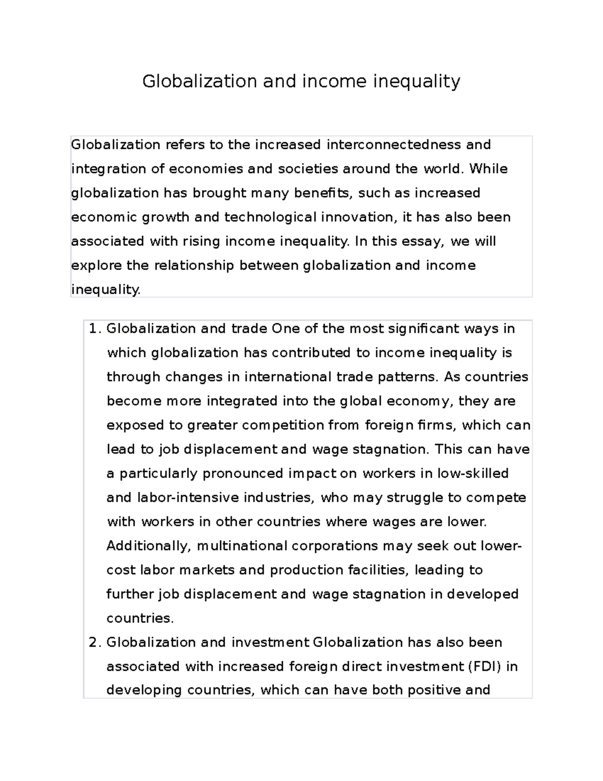 Globalization and income inequality - Globalization and income ...