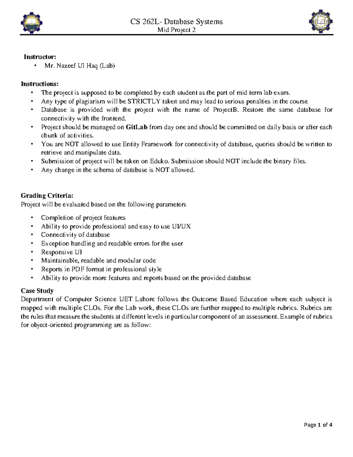 Mid Project 2 - Computer science - CS 262L- Database Systems Mid ...