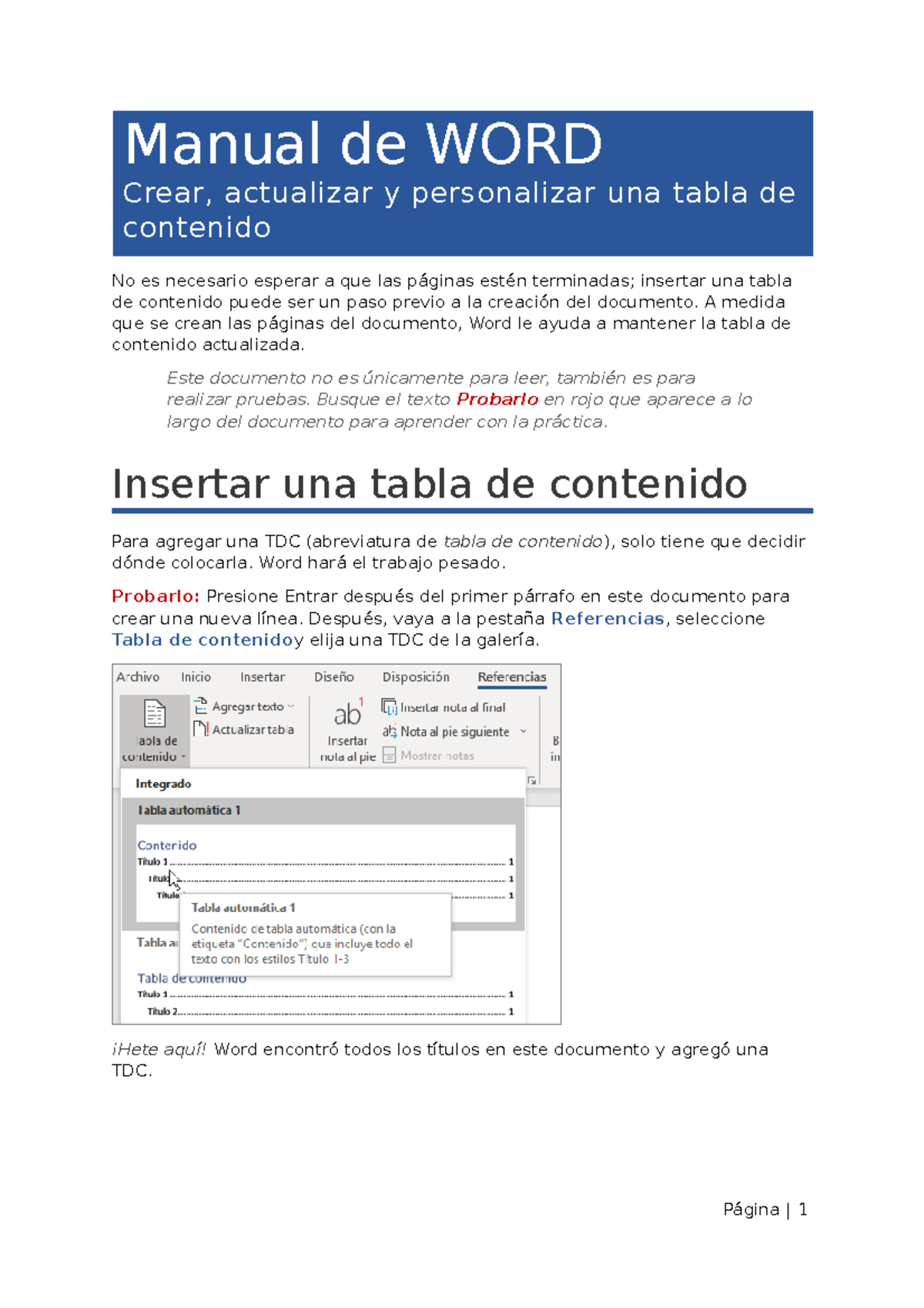 Manual de WORD - Manual de WORD Crear, actualizar y personalizar una ...