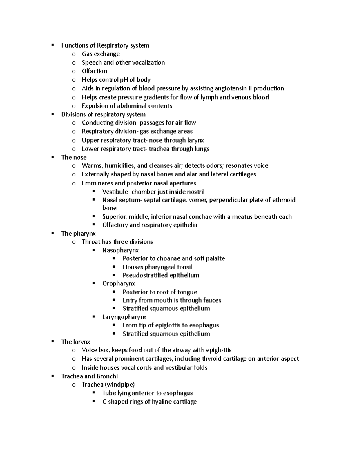 Functions of Respiratory system - lung has 2 lobes R. lung has 3 lobes ...