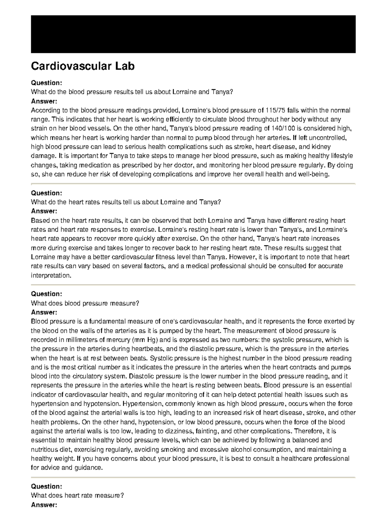 Lab Assignment 1 - Lab - Cardiovascular Lab Question: What do the blood ...