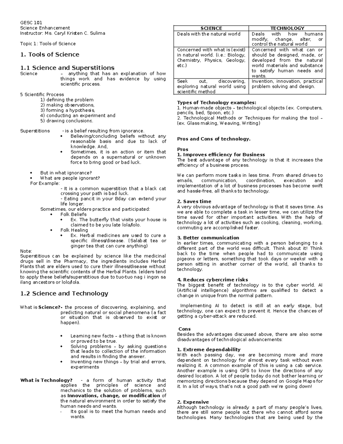Topic-1 Tools of Science - GESC 101 Science Enhancement Instructor: Ms ...