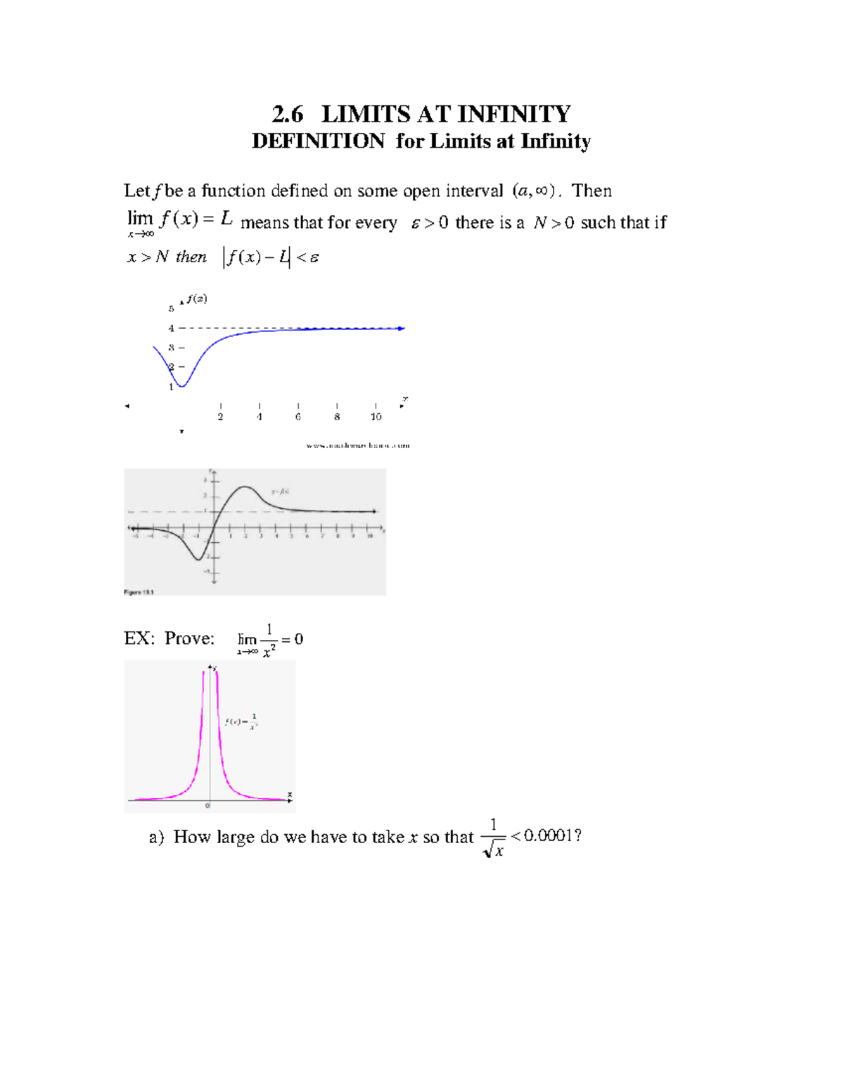 Math 151 lecture note - 2 LIMITS AT INFINITY DEFINITION for Limits at ...