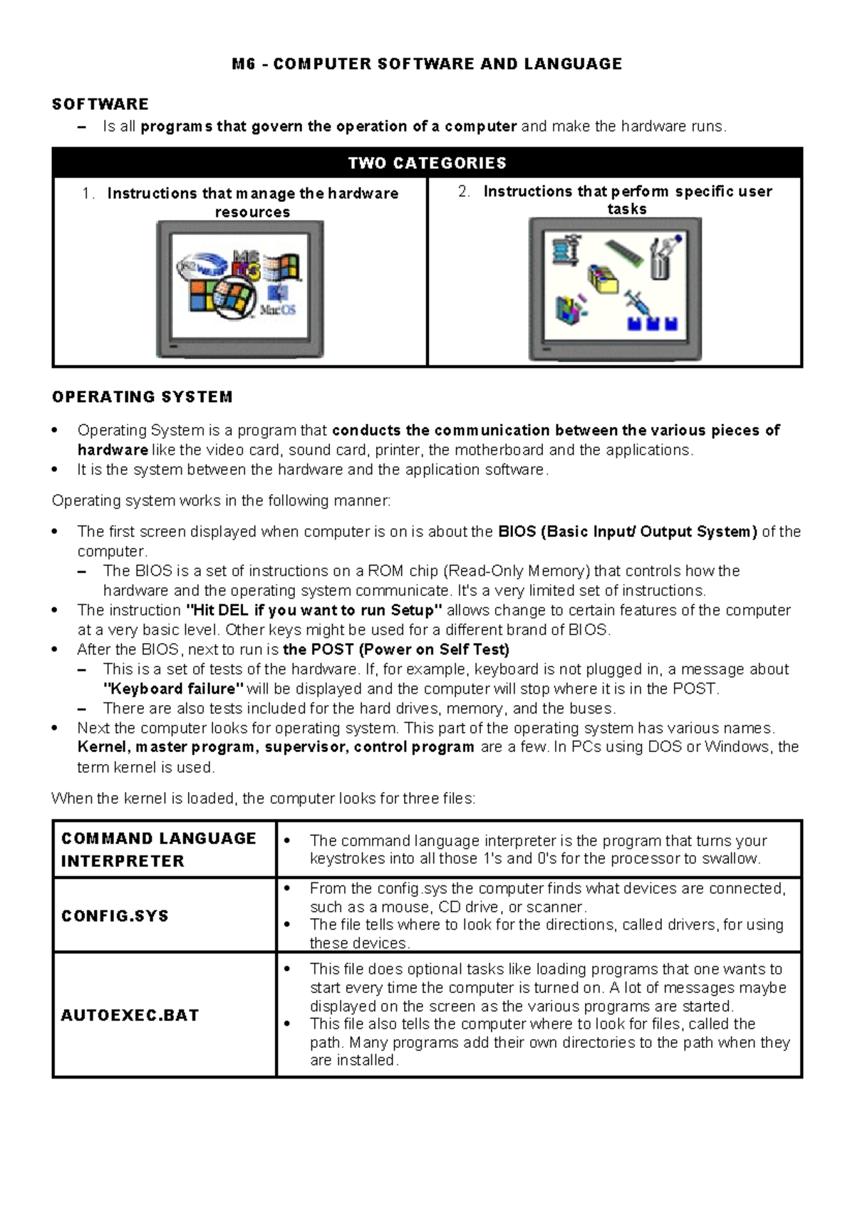 Computer AND Software - notes - M6 - COMPUTER SOFTWARE AND LANGUAGE ...