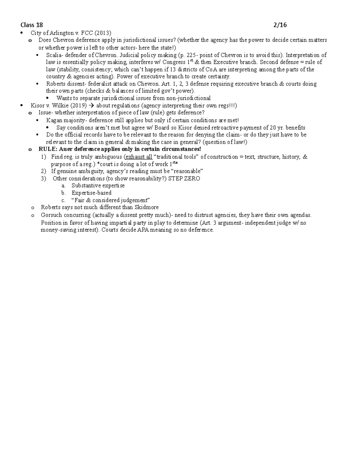 Class 18 - Chapter Summary - Class 18 2/ City of Arlington v. FCC (2013 ...