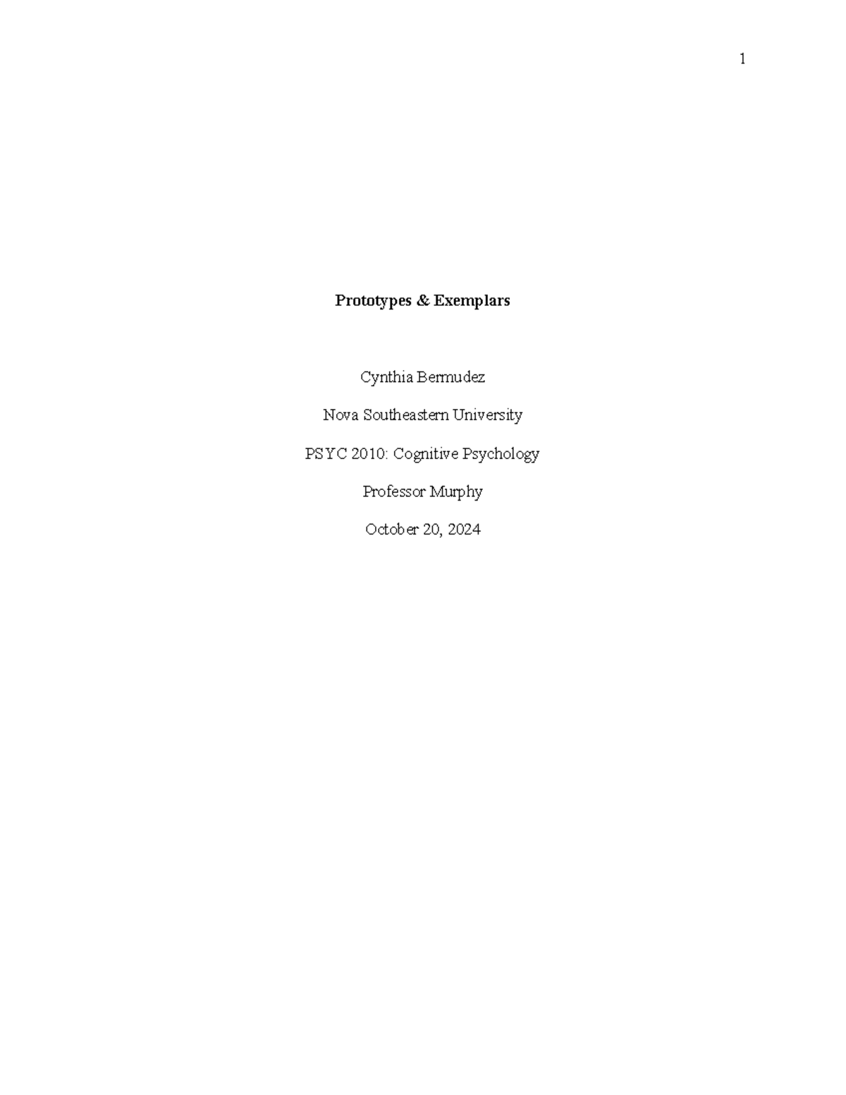 Module Essay - Prototypes & Exemplars Cynthia Bermudez Nova ...