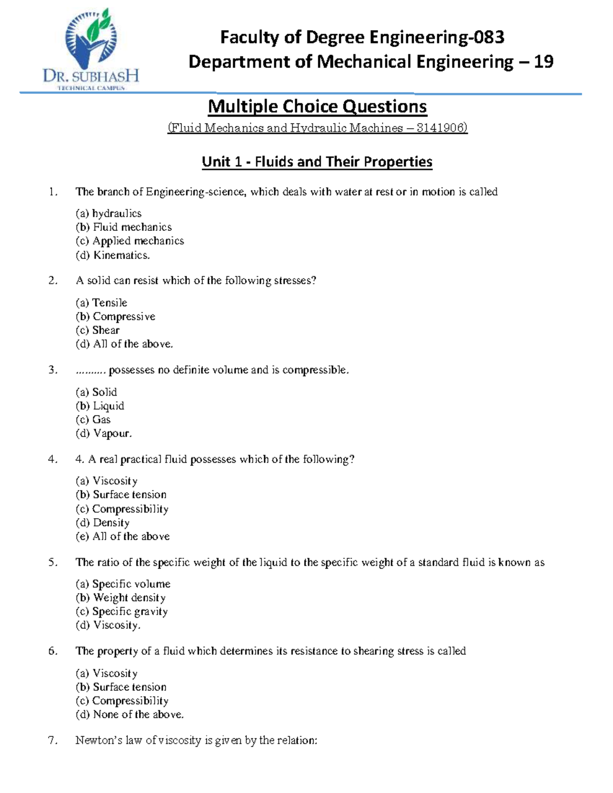 Question Papers mcqs - Department of Mechanical Engineering – 19 ...