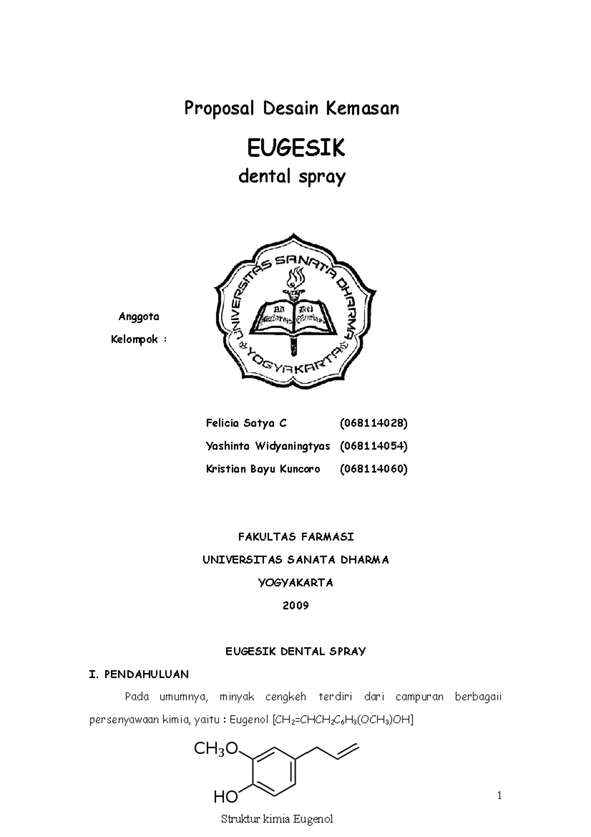 Eugenol - tugas kemasan farmasi membuat produk - Proposal Desain ...