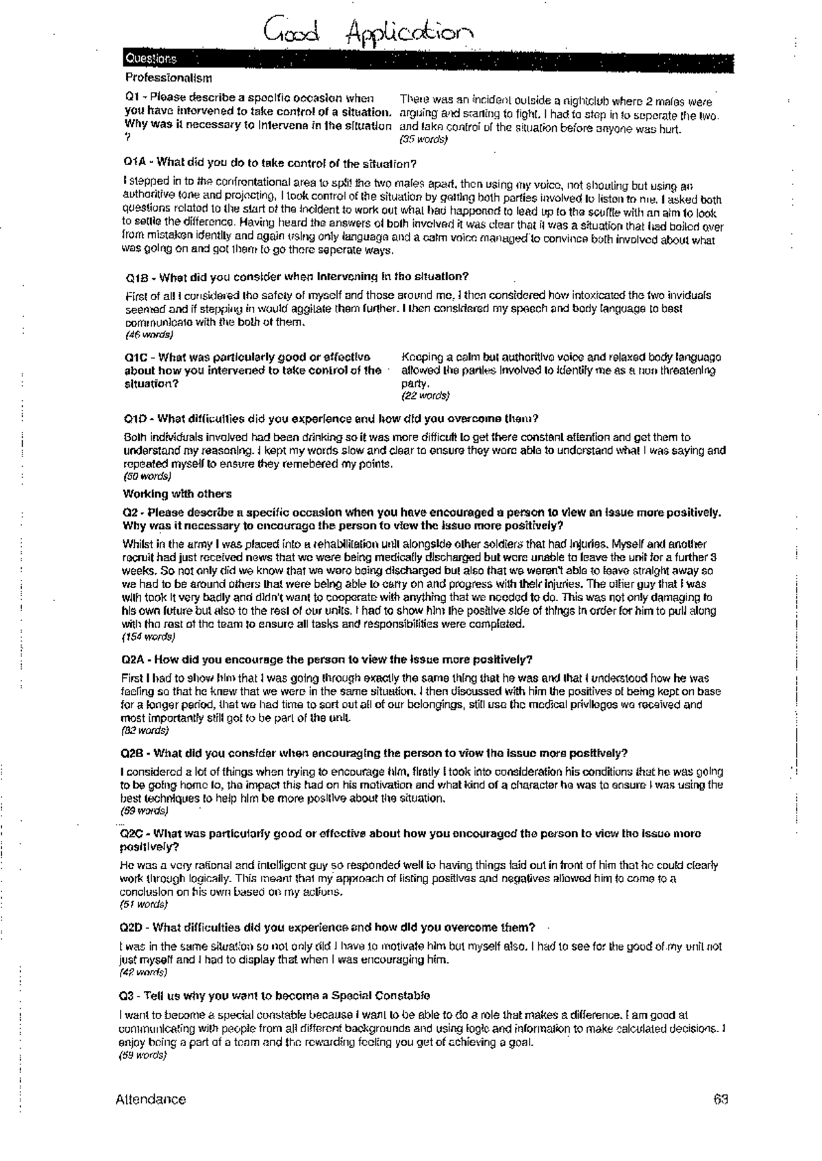 Application Form Examples - Good Application Questions Professionalism ...