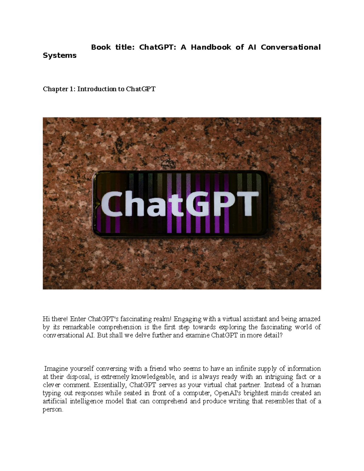 Chat Gpt Guidebook - Book title: ChatGPT: A Handbook of AI Conversational Systems Chapter 1 ...