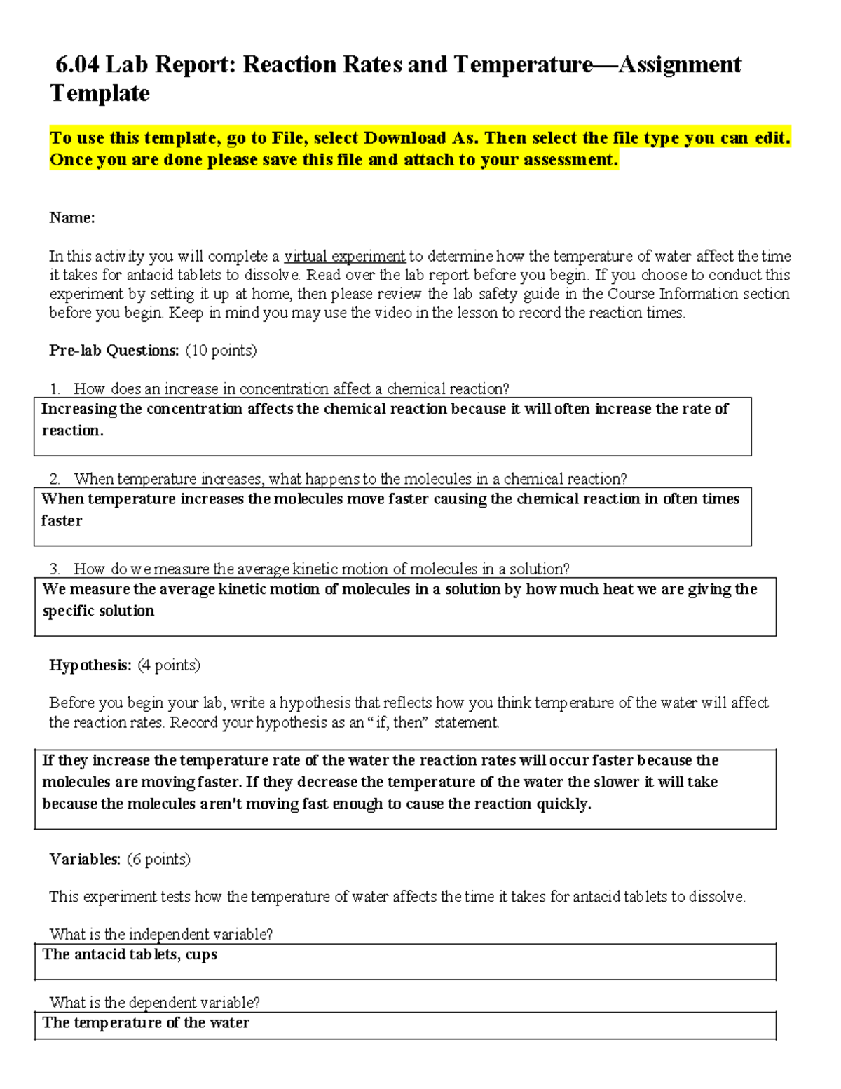 Copy of 6 04 v19 template - 6 Lab Report: Reaction Rates and ...