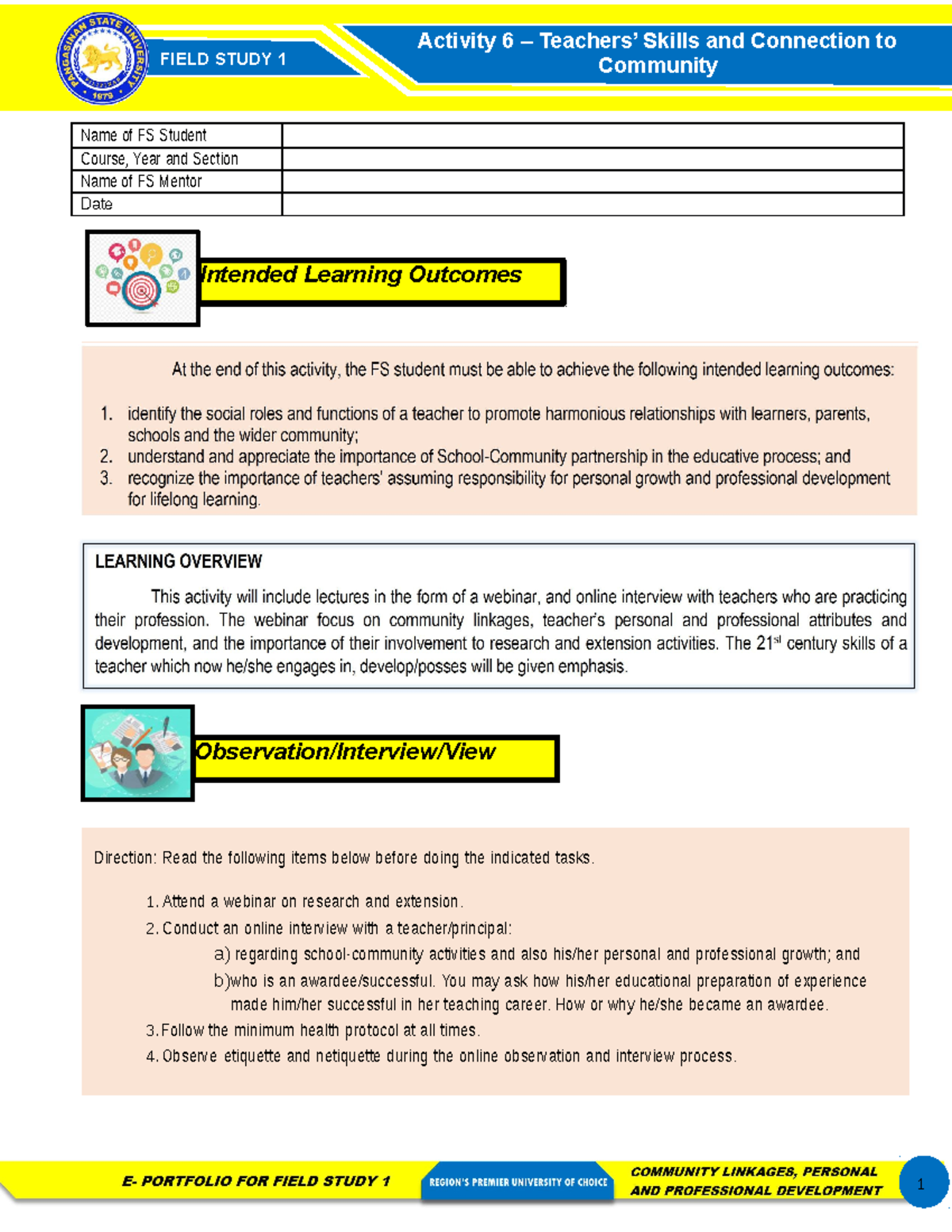 L FS1 Activity 6 updated - Intended Learning Outcomes At the end of ...