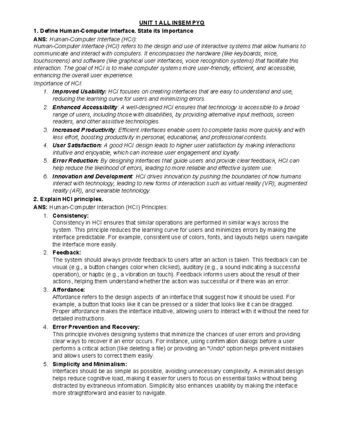 UNIT 1 HCI Compressed PYQ - UNIT 1 ALL INSEM PYQ 1. Define Human ...