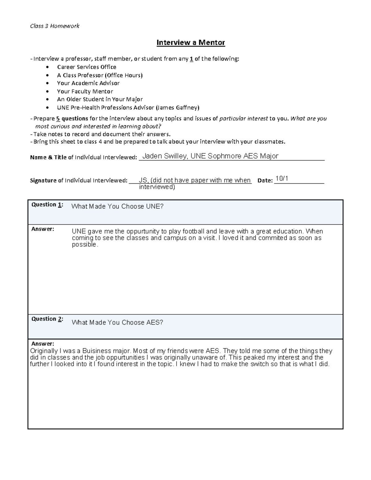 Interview a Mentor - IHS 130 Class 3 Homework - Class 3 Homework ...