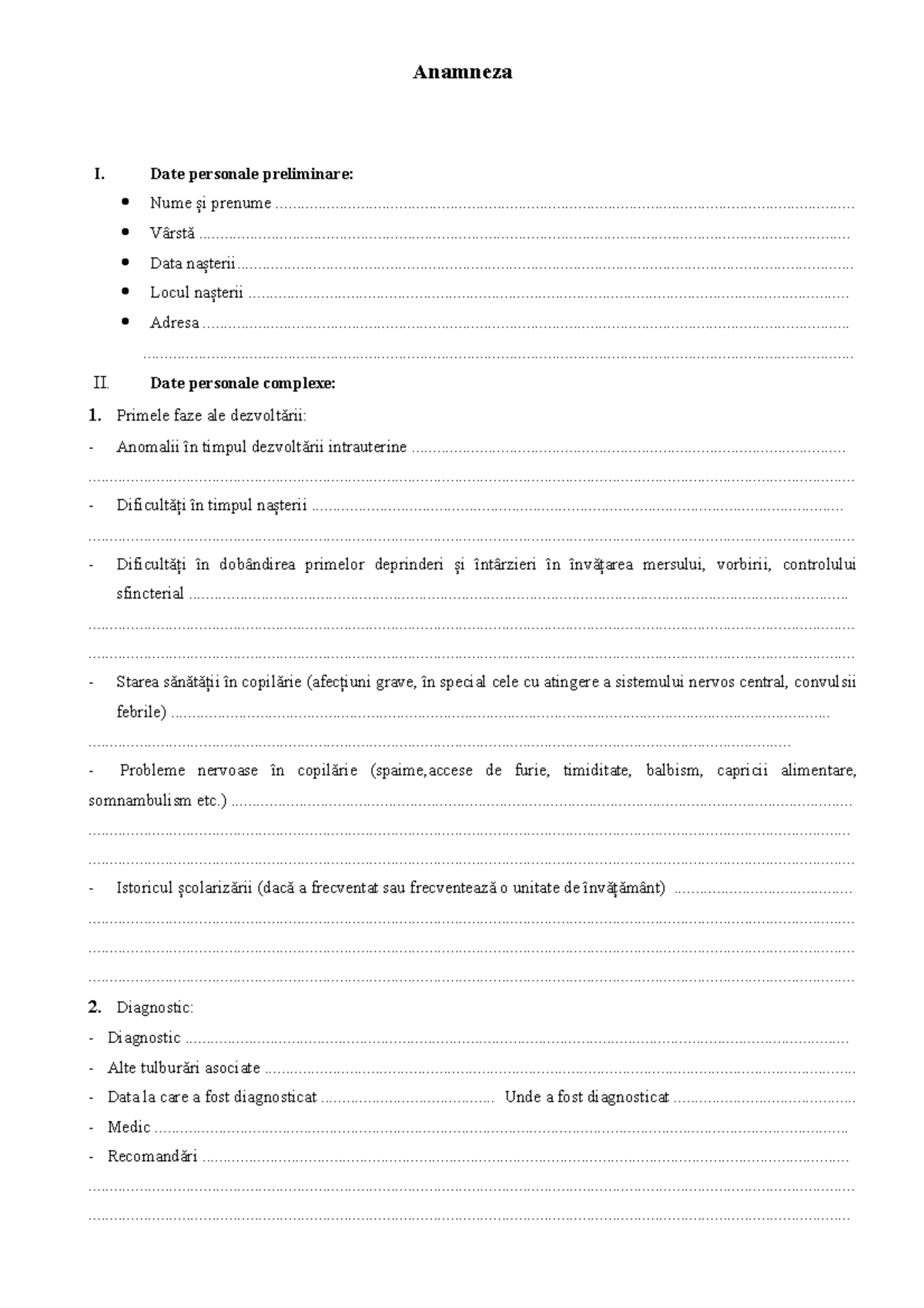 Anamneza - Lecture notes gjkl - Anamneza I. Date personale preliminare ...