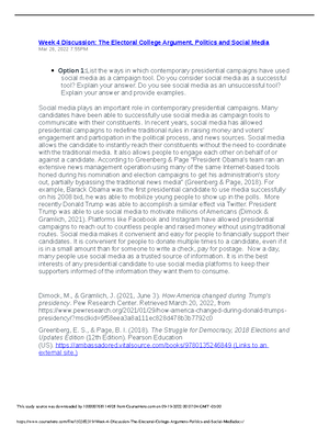 Week 4 Discussion The Electoral College Argument Politics and Social ...