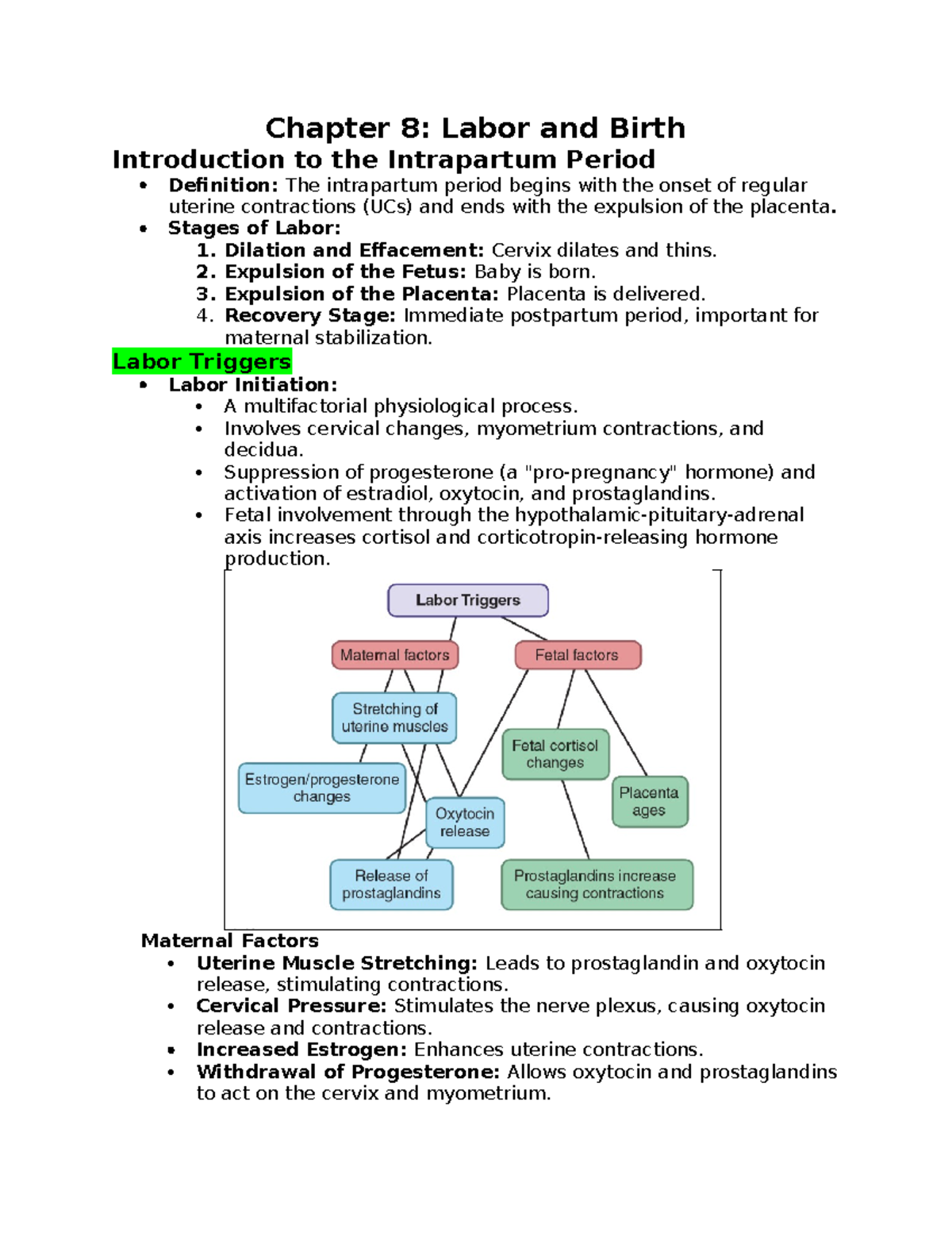 Chapter 8 Labor and Birth Notes for NUR 355 Class - Chapter 8: Labor ...