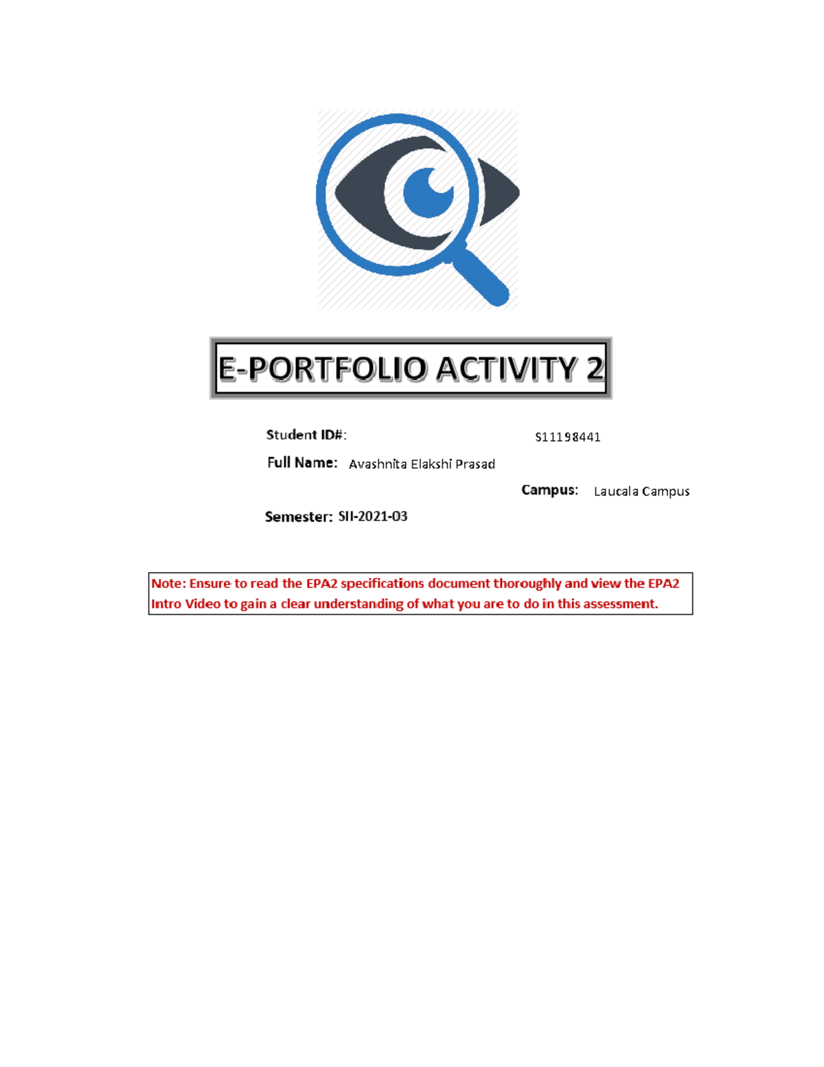 E Portfolio Activity 2 Template - SII-2021-03 - S Avashnita Elakshi ...