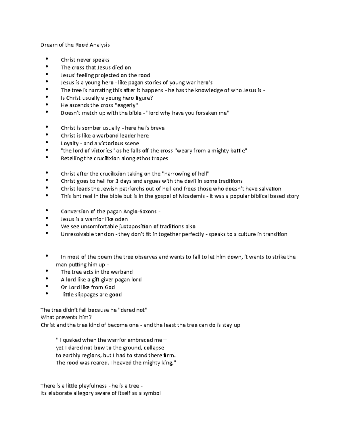 Dream of the Rood Analysis - Dream of the Rood Analysis Christ never ...