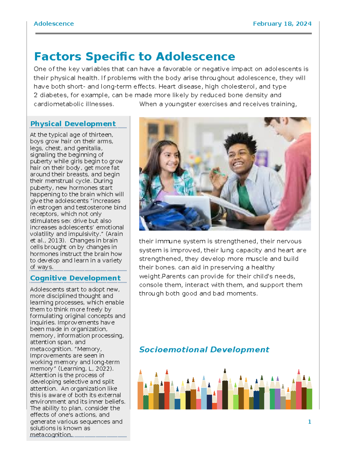 PSY 102 RS T3 Template 2 Development Newsletter - Adolescence February ...