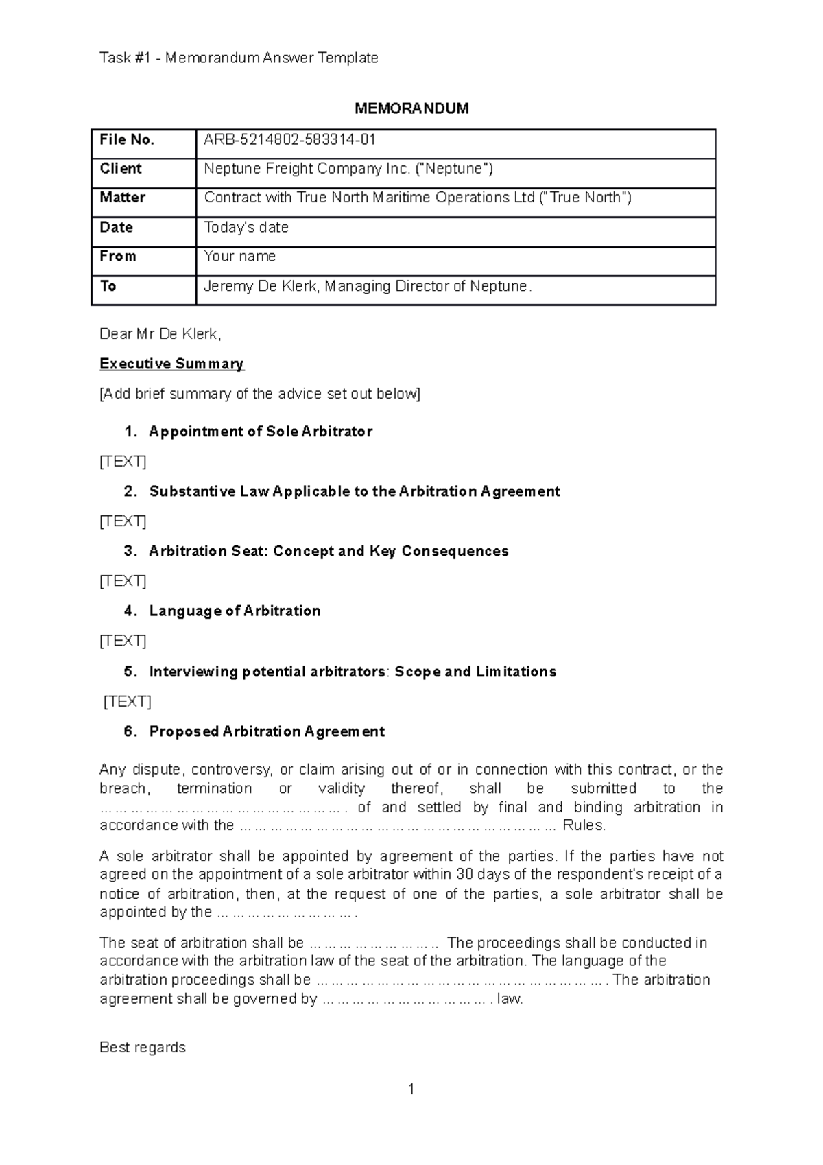 Task 1 - Memorandum Answer Template - Final - Task #1 - Memorandum ...