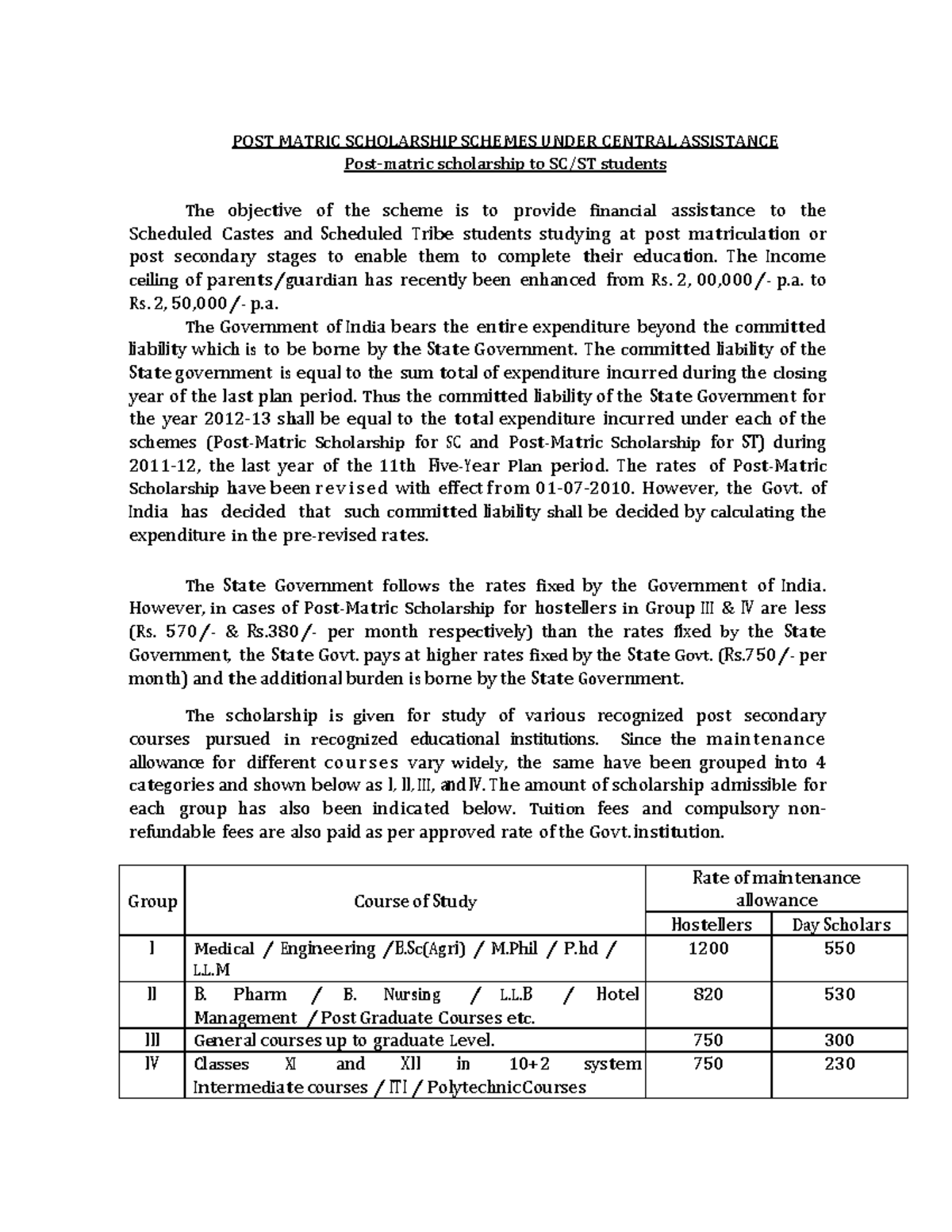 Post st sc - adffgh - POST MATRIC SCHOLARSHIP SCHEMES UNDER CENTRAL ...