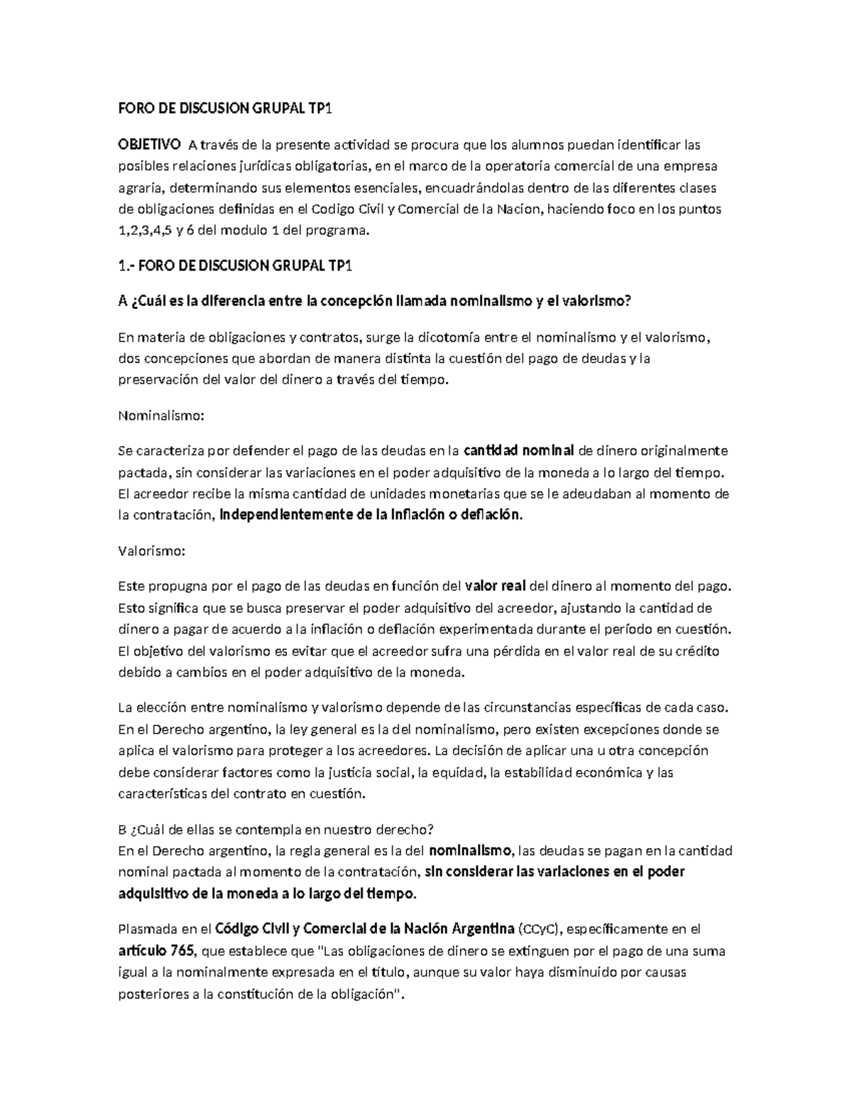 FORO DE Discusion Grupal - FORO DE DISCUSION GRUPAL TP OBJETIVO A ...