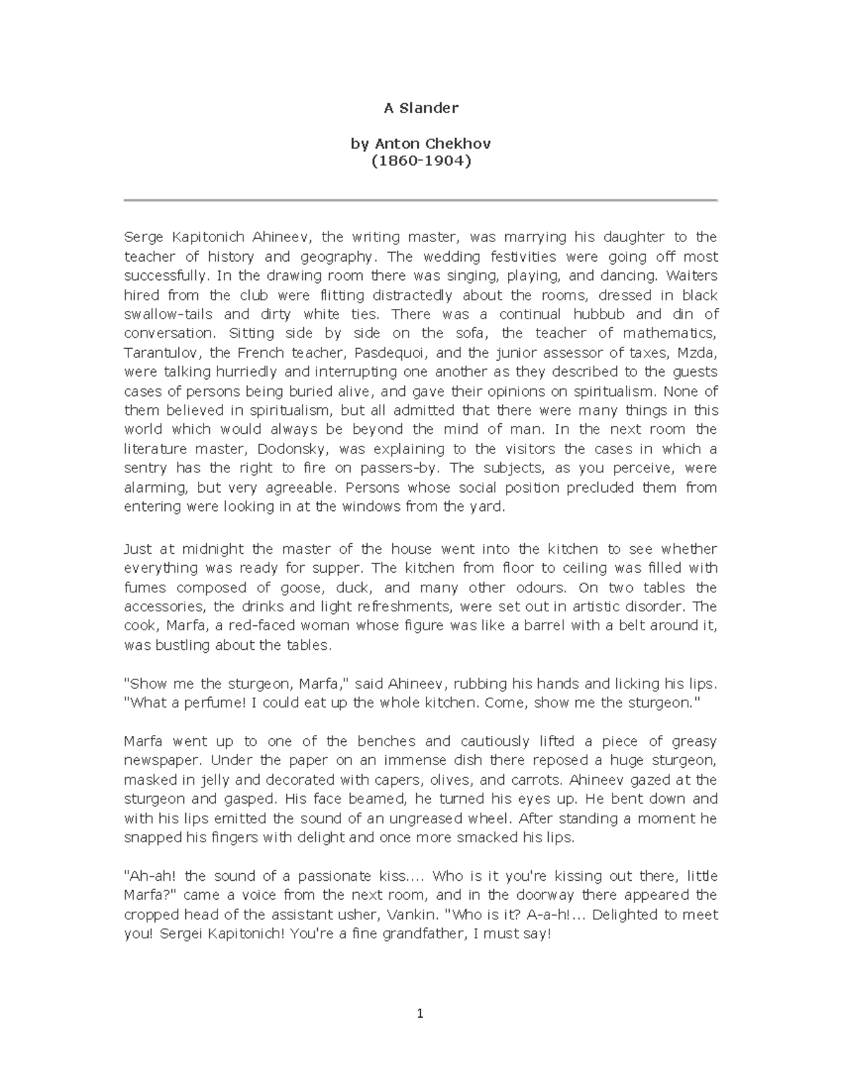 A Slander by Chekhov - DR EMAN AL DOSERI - A Slander by Anton Chekhov ...