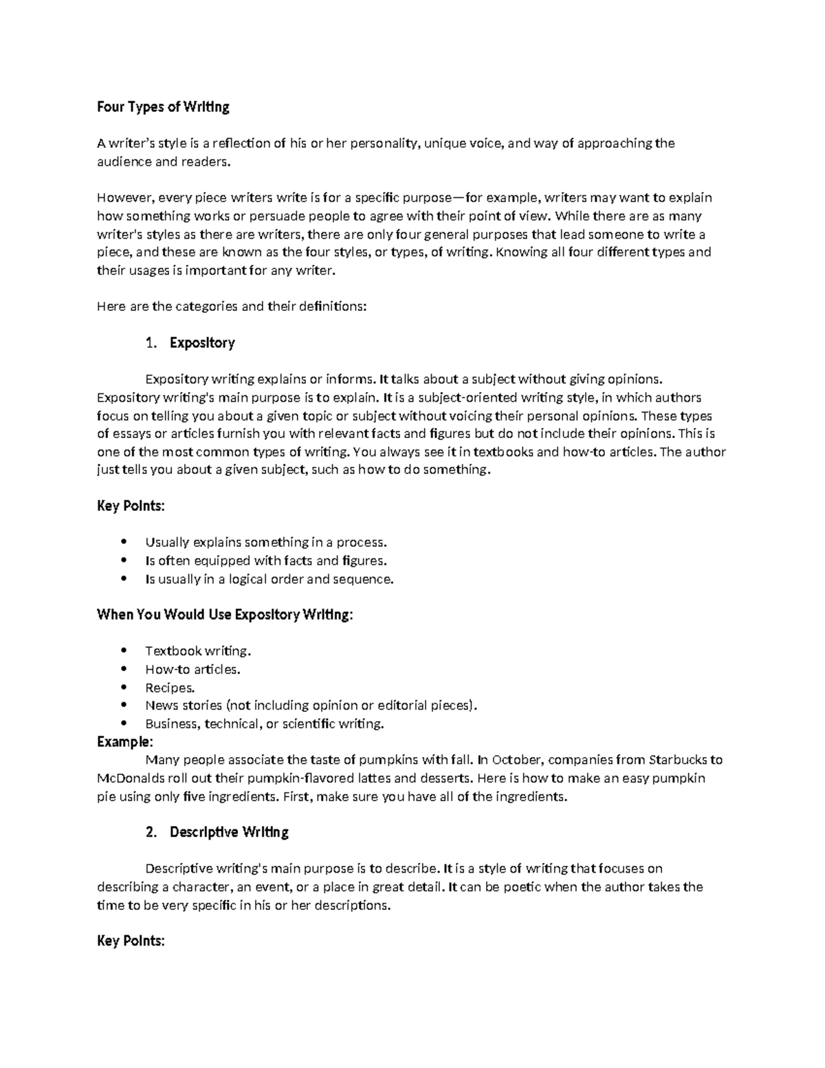 Four types of writing - Four Types of Writing A writer’s style is a ...